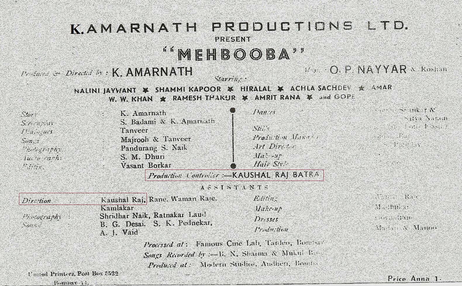 Remembering my uncle, Kaushal Raj Batra « K. Amarnath Productions